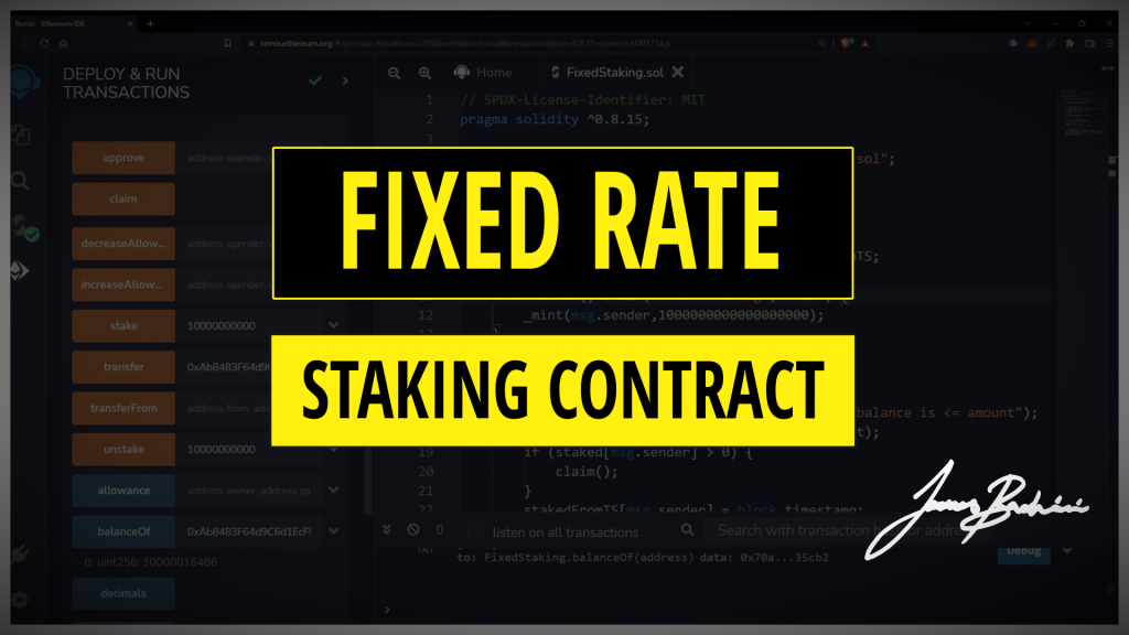 Solidity Tutorial | Fixed Rate Staking Contract – JamesBachini.com