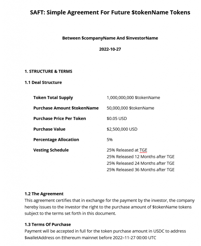 SAFT Template Simple Agreement Future Tokens JamesBachini